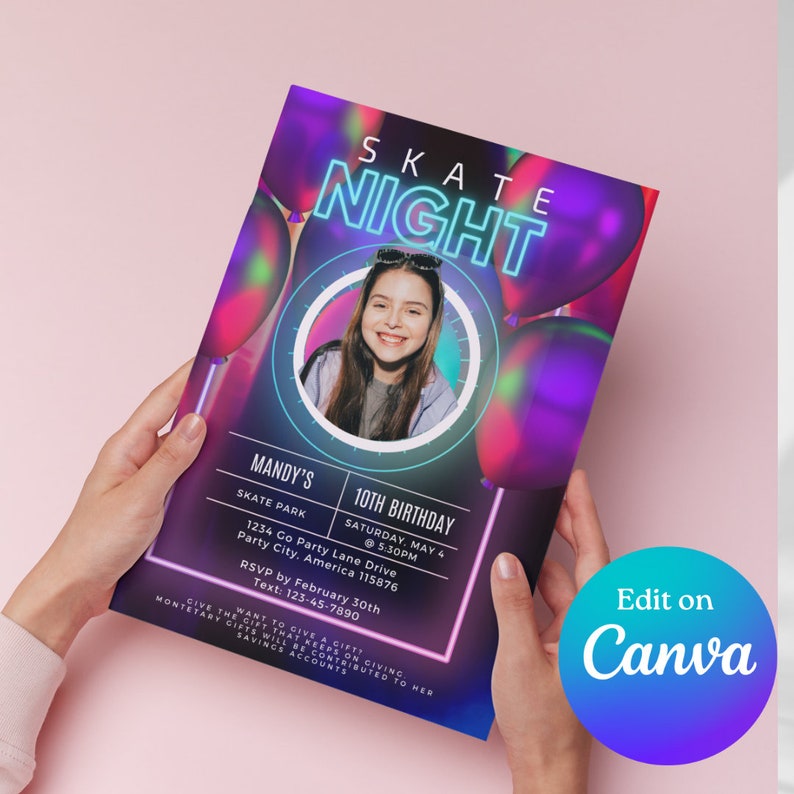 Neon Party Flyer Template - Canva Customizable, 8.5x11" Resizable - Perfect for Birthdays ...