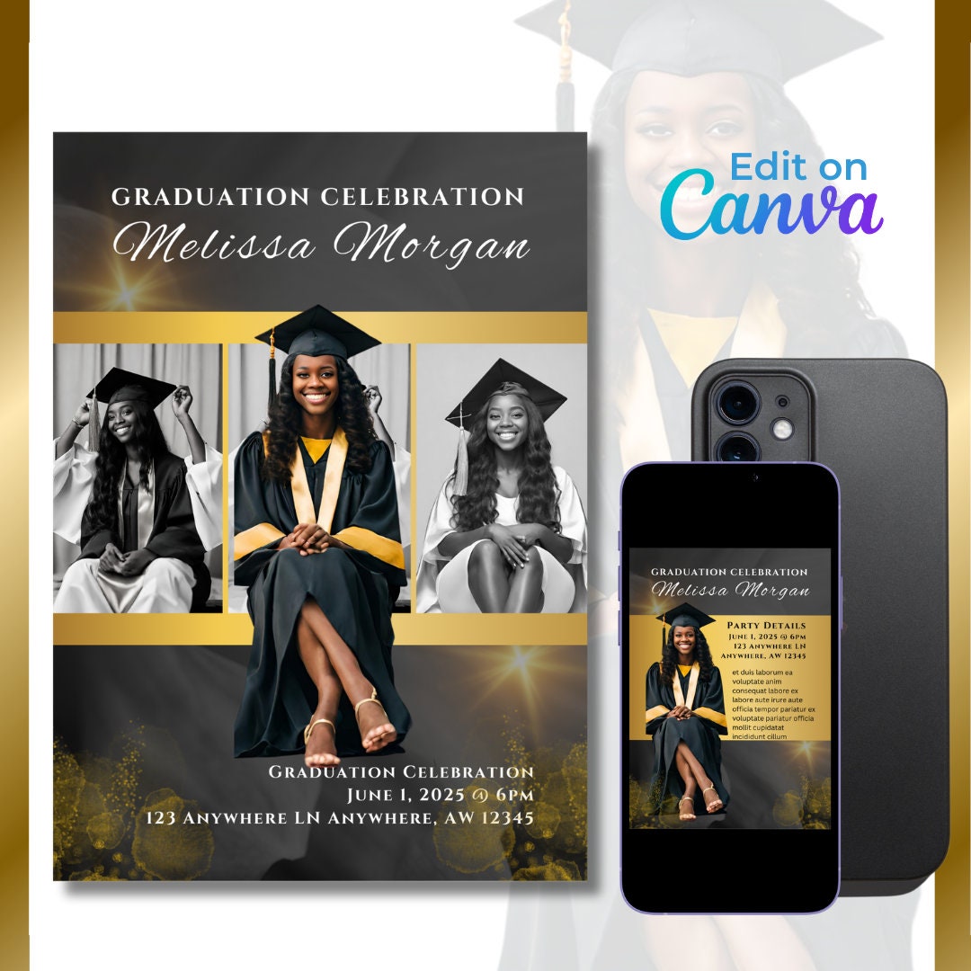 Chic Graduation Invitation Template Dual-sided, Editable in Canva ...