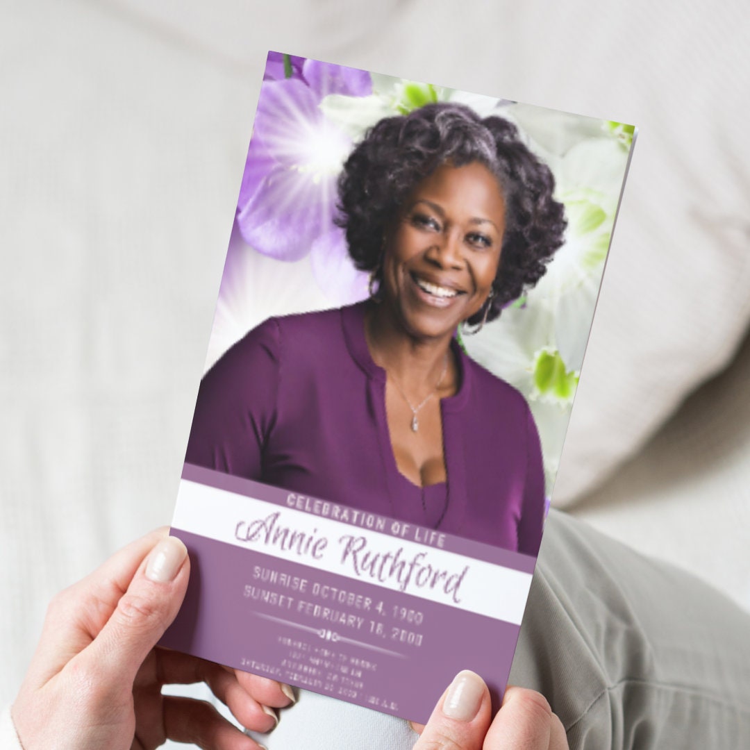 Elegant Purple Obituary Booklet Template - 8 Colorful Pages, Editable ...