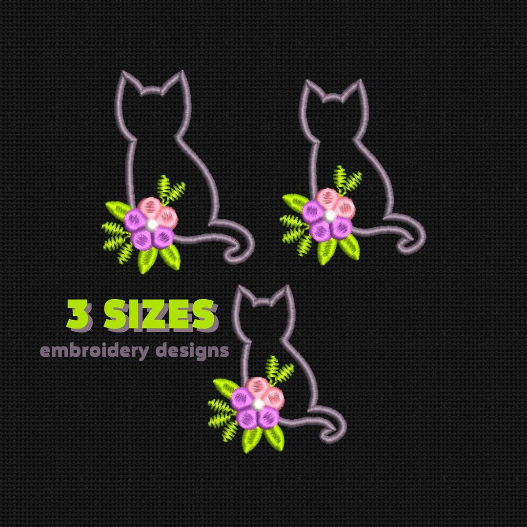 Cat Embroidery Design, Flower Embroidery Designs for Mask - Etsy