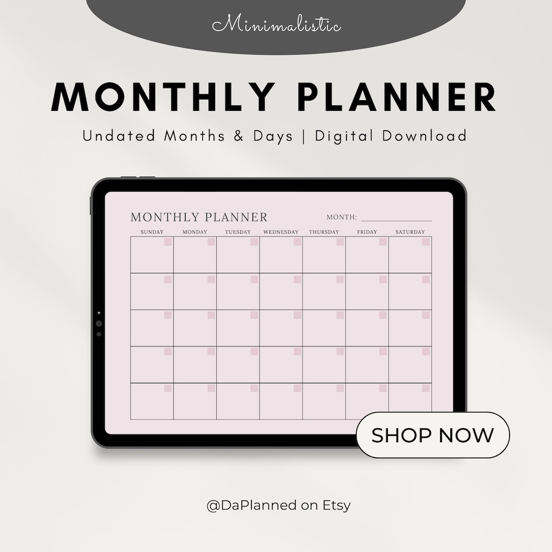 Undated Monthly Digital Planner for Goodnotes, iPad Planner, Minimalist ...