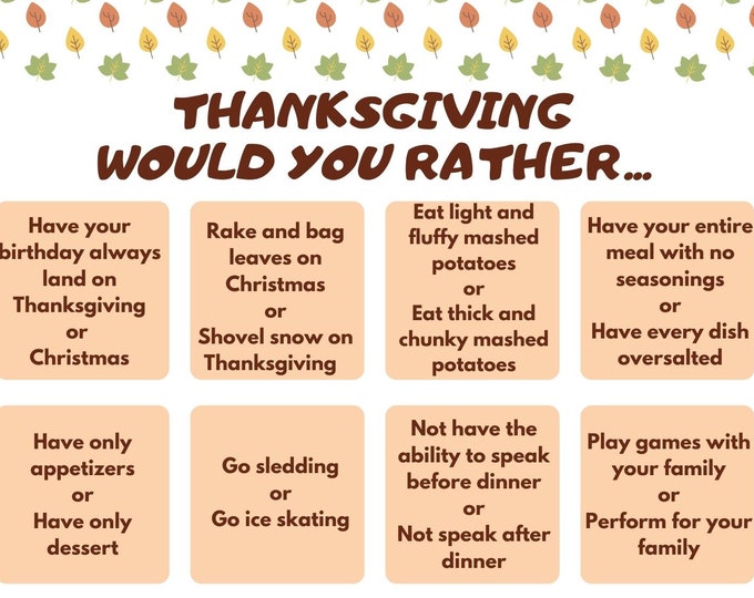 Thanksgiving Would You Rather - Digital Print - Holiday Activity ...