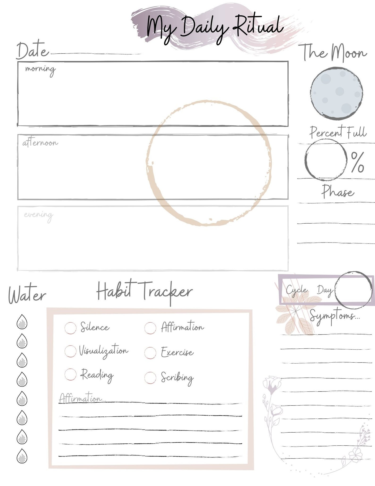 Daily Ritual Printable With Moon Phase and Cycle Tracker - Etsy