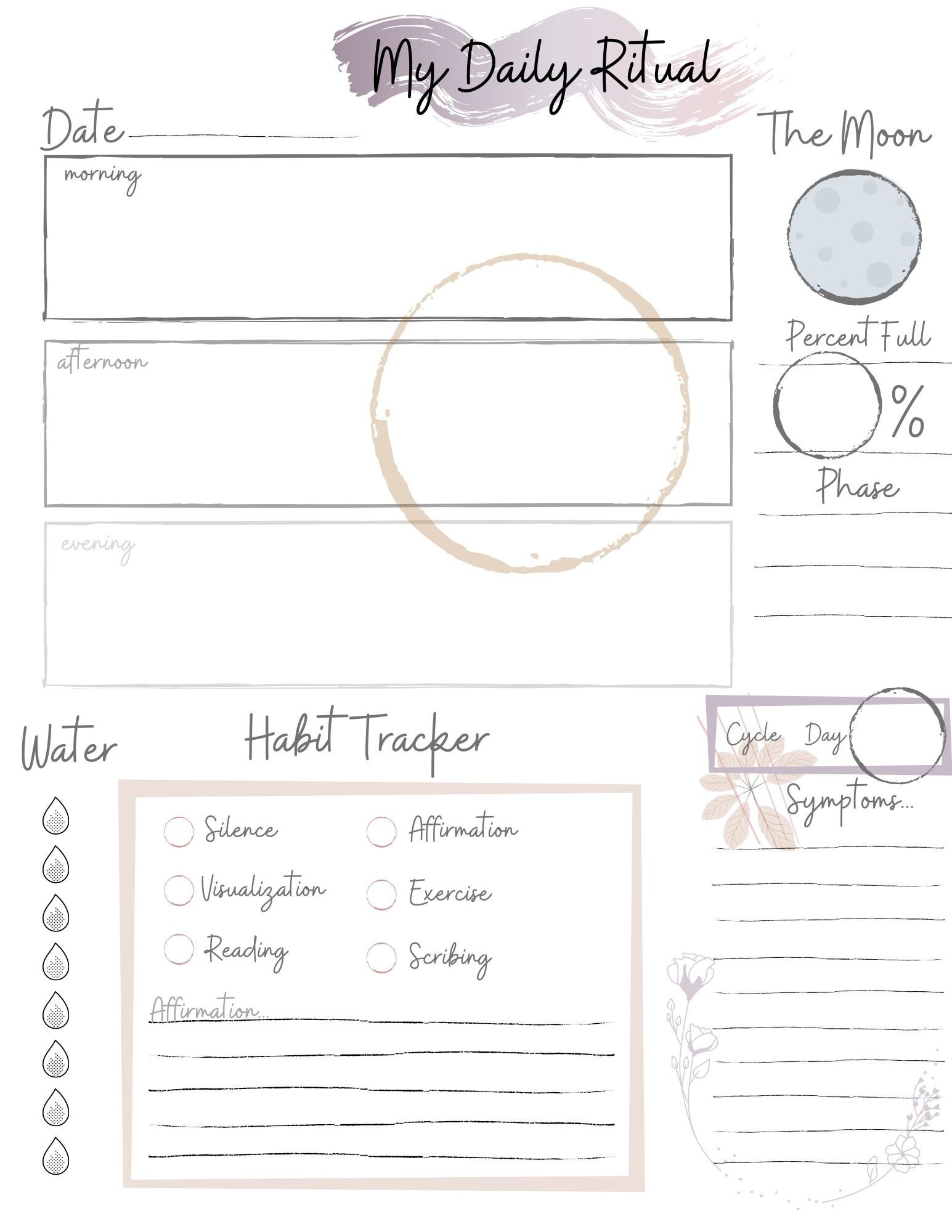 Daily Ritual Printable With Moon Phase and Cycle Tracker - Etsy