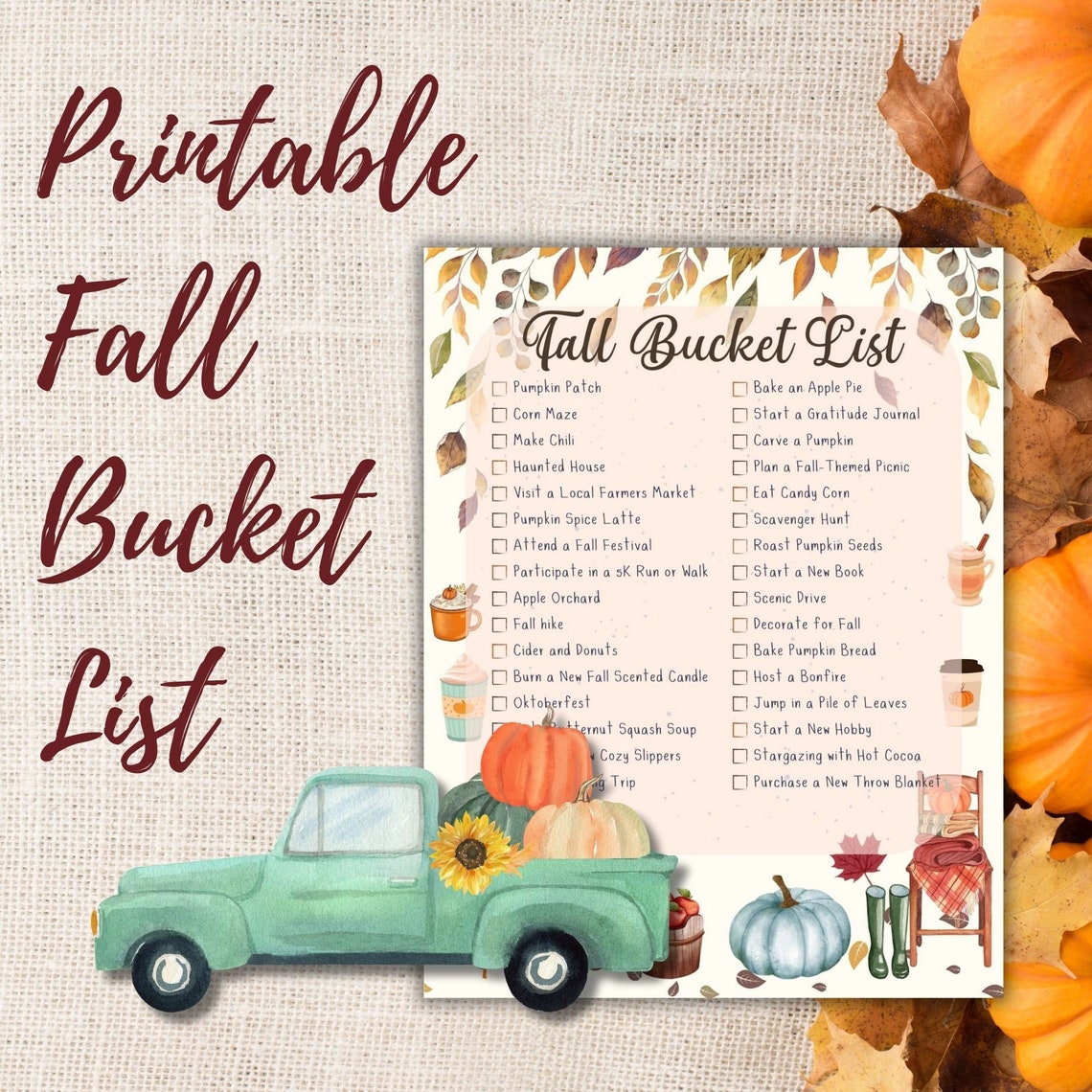 Fall Bucket List Printable Checklist of Fall Activities Instant ...