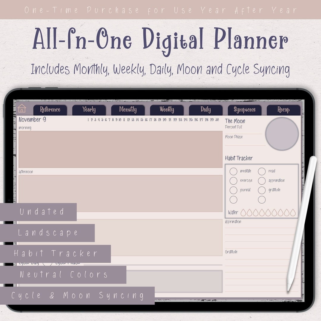 Daily Digital Planner Cycle Tracker Cycle Syncing Diary Hyperlink Pdf ...