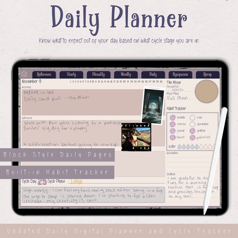 Daily Digital Planner Cycle Tracker Cycle Syncing Diary Hyperlink Pdf ...