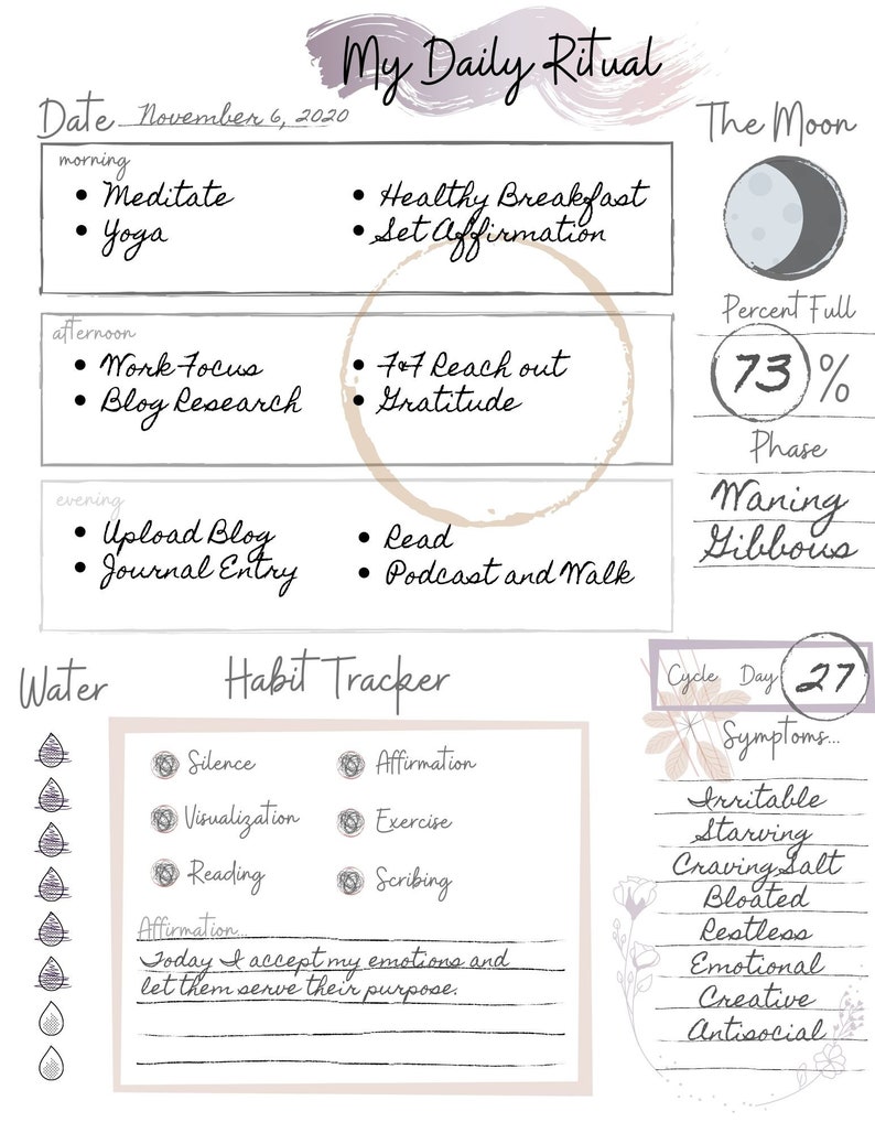 Daily Ritual Printable With Moon Phase and Cycle Tracker - Etsy