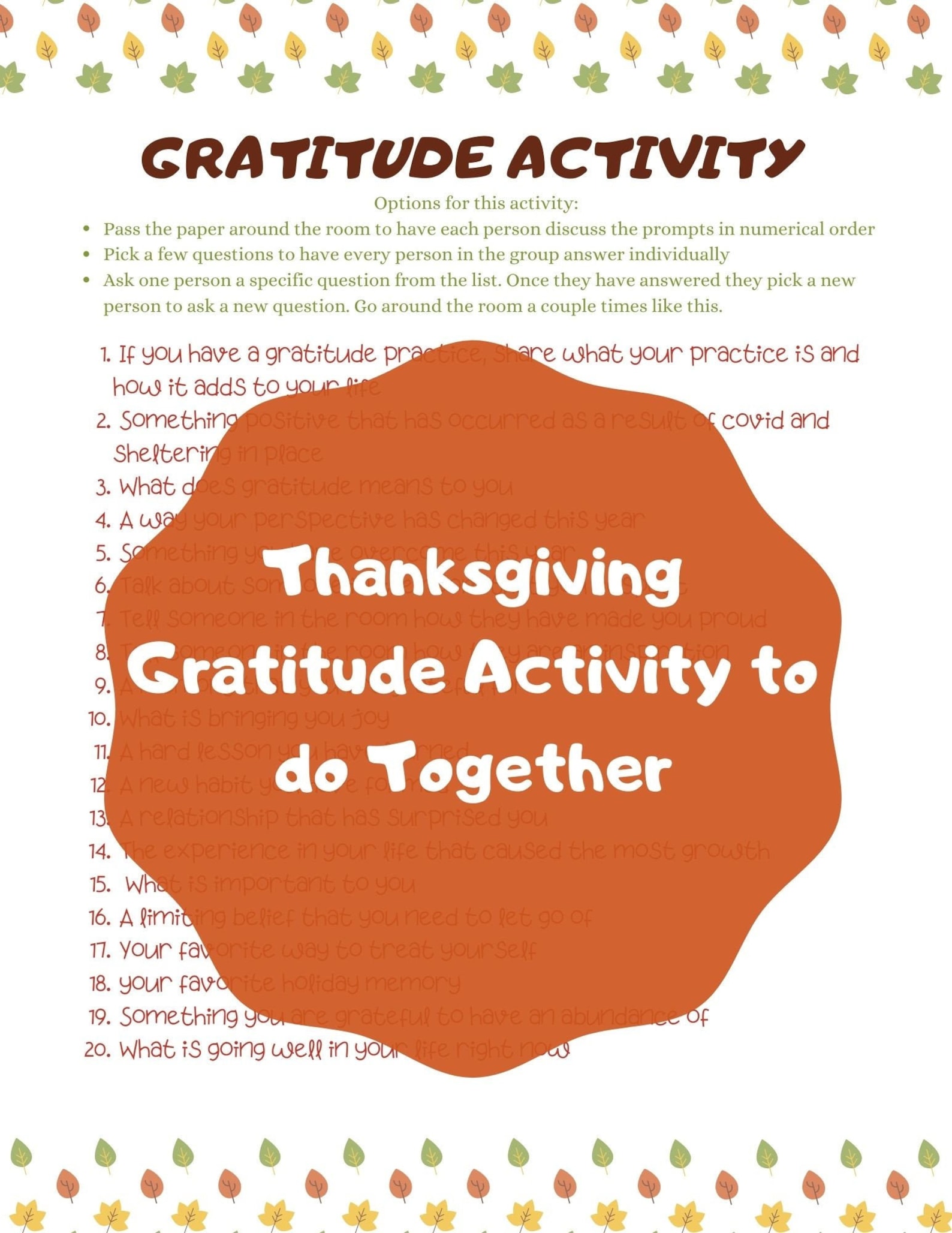 Thanksgiving Gratitude Activity, Friendsgiving Gratitude Activity ...