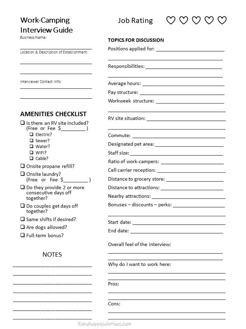 Work Camping Interview Guide - Etsy