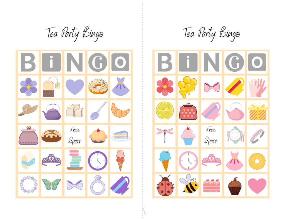 Tea Party Bingo Game Kid's Printable Bingo Game - Etsy