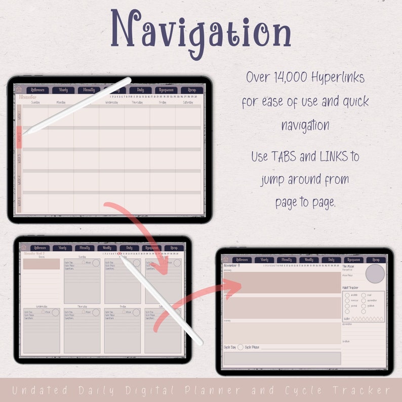 Daily Digital Planner Cycle Tracker Cycle Syncing Diary Hyperlink Pdf ...