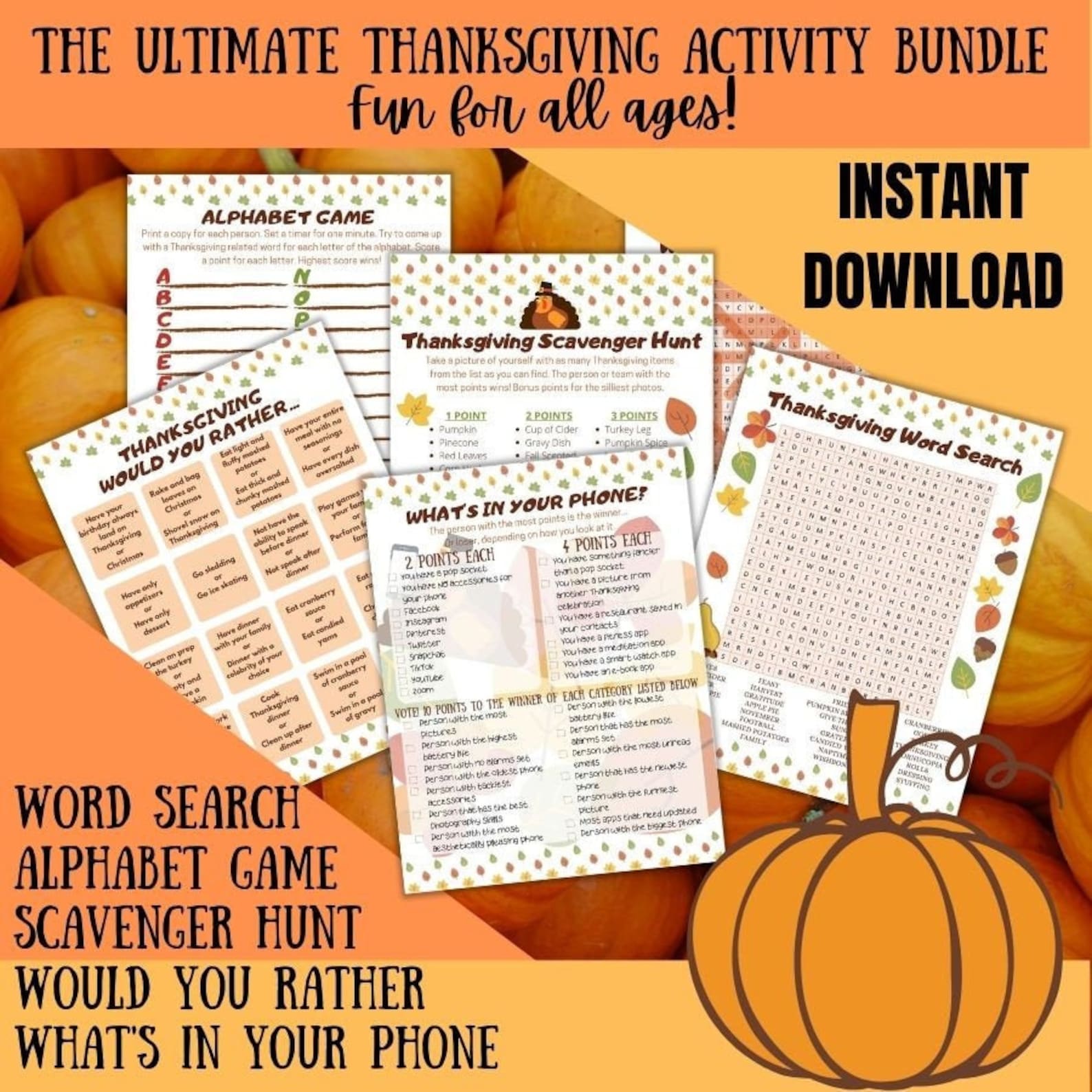 The ULTIMATE Thanksgiving Activity Bundle - for All Ages- Word Search ...