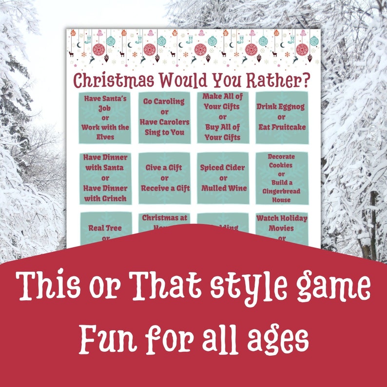Christmas Would You Rather Printable Activity for Kids and Adults - Etsy