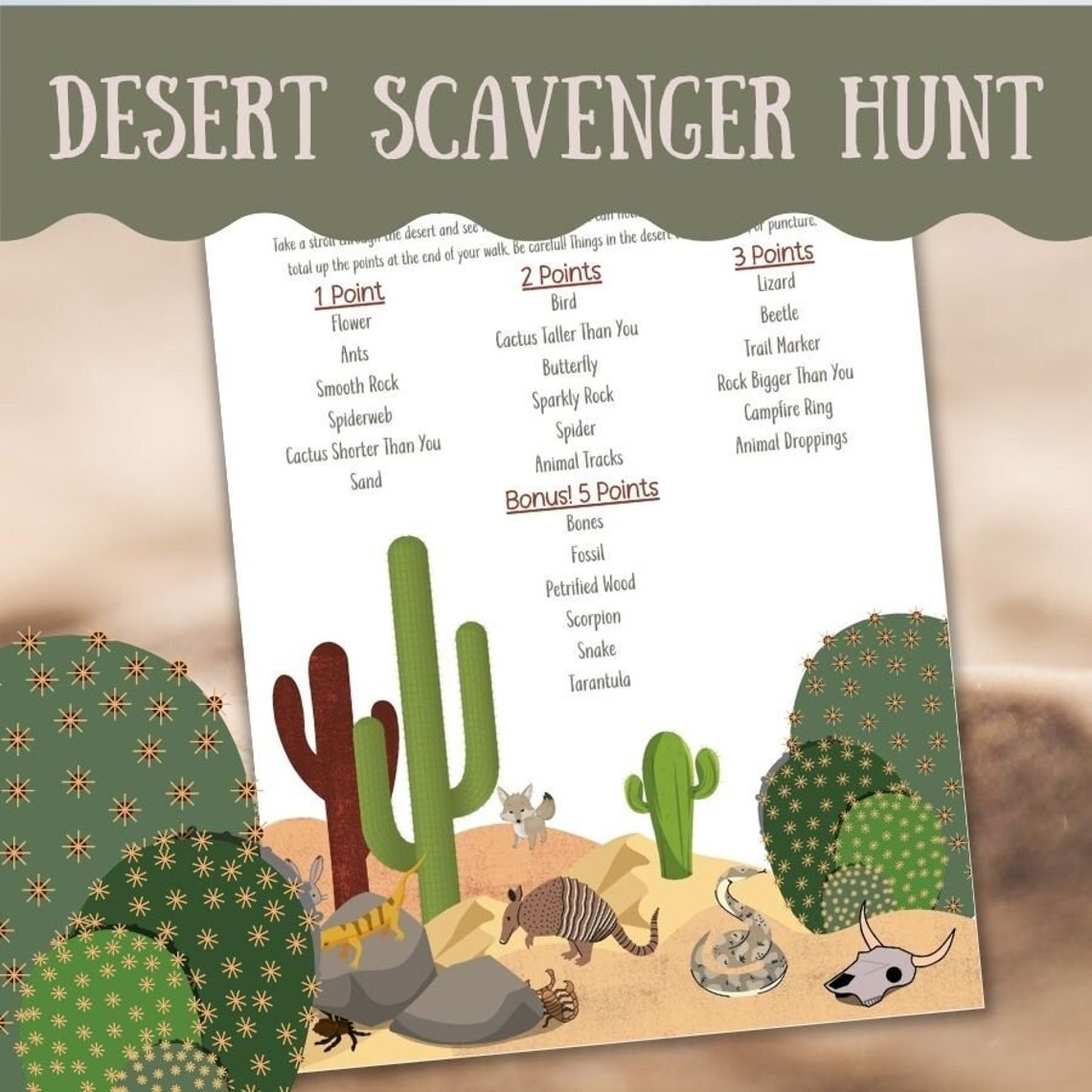 Desert Scavenger Hunt Kids Activity With I Spy and Who Lives in the ...