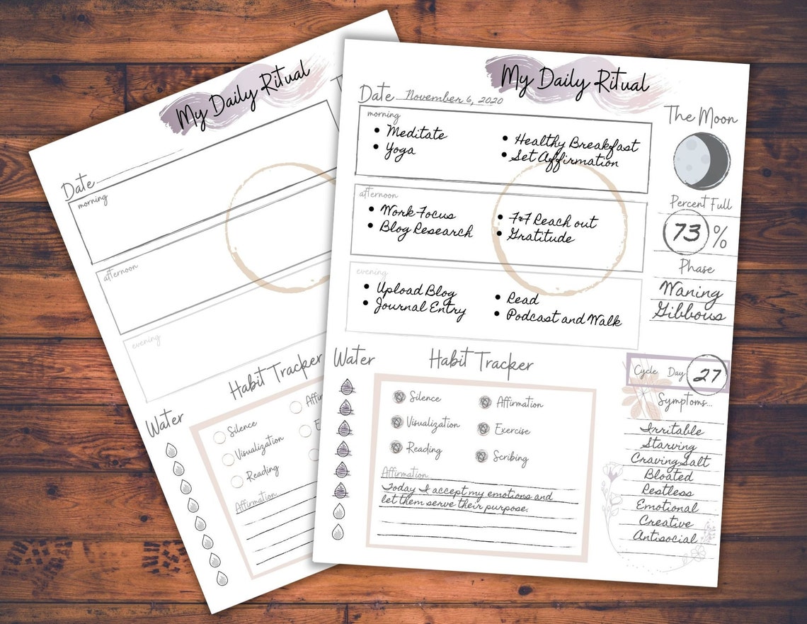 Daily Ritual Printable With Moon Phase and Cycle Tracker - Etsy