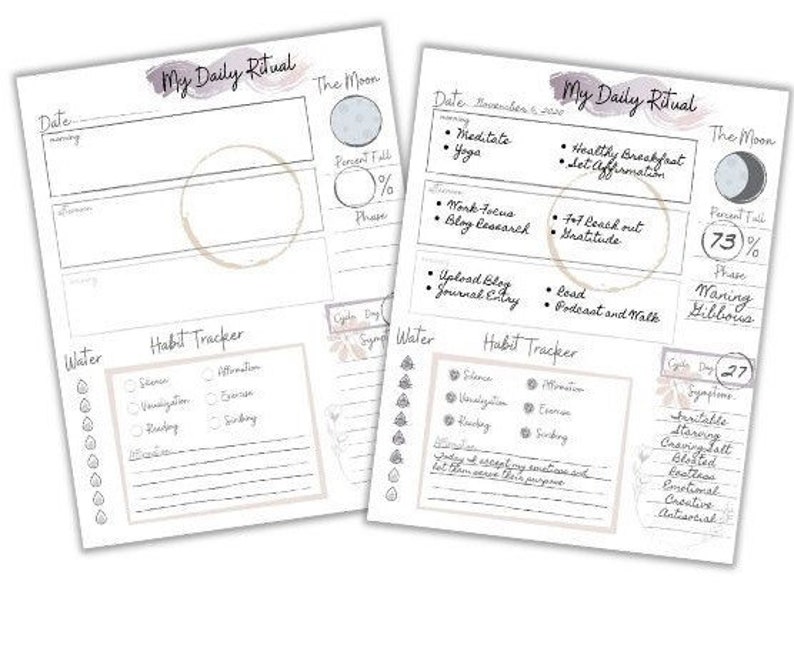Daily Ritual Printable With Moon Phase and Cycle Tracker - Etsy
