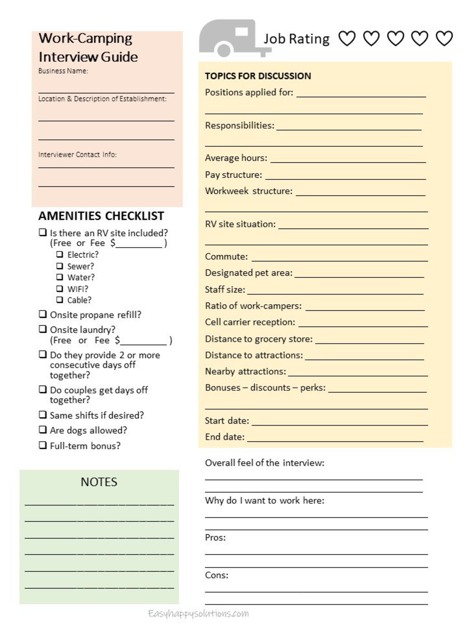 Work Camping Interview Guide - Etsy