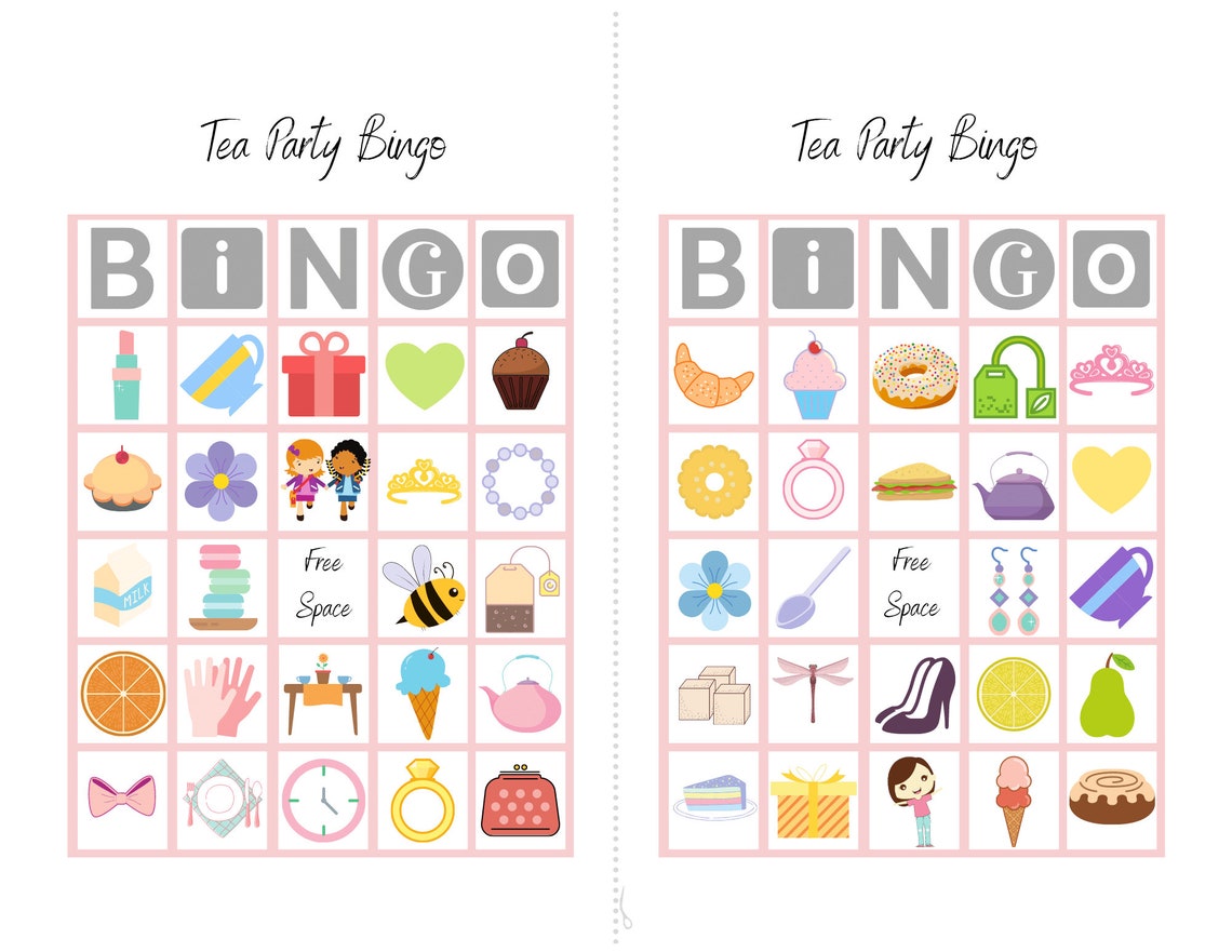 Tea Party Bingo Game Kid's Printable Bingo Game Instant Download - Etsy