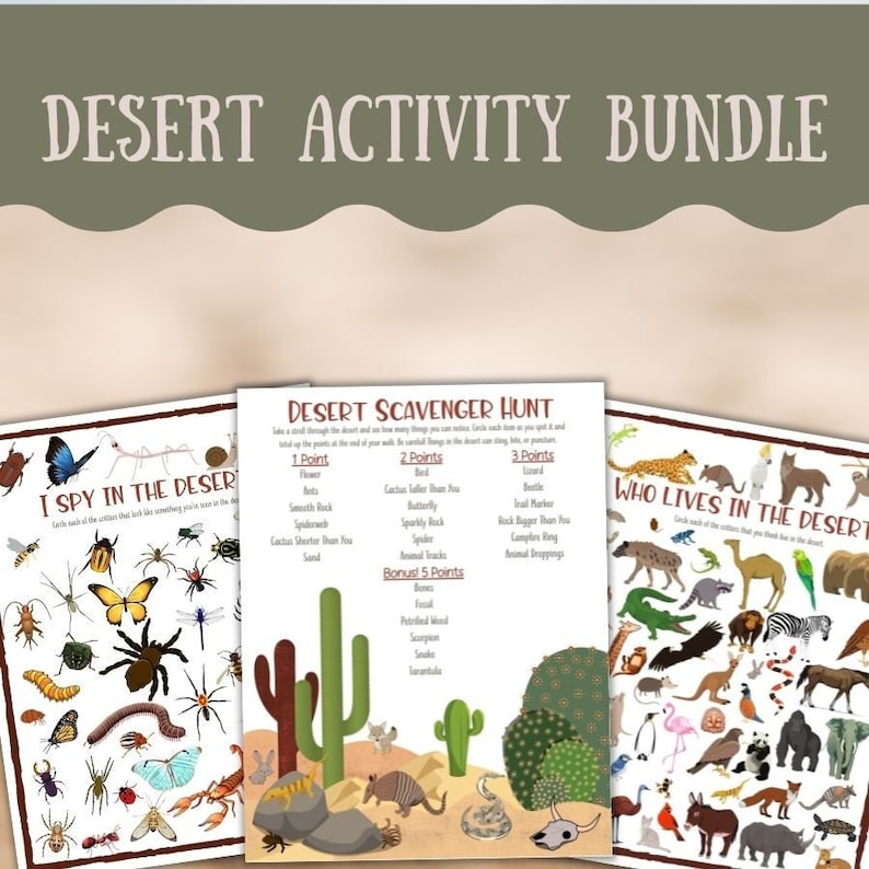 Desert Scavenger Hunt Kids Activity With I Spy and Who Lives in the ...