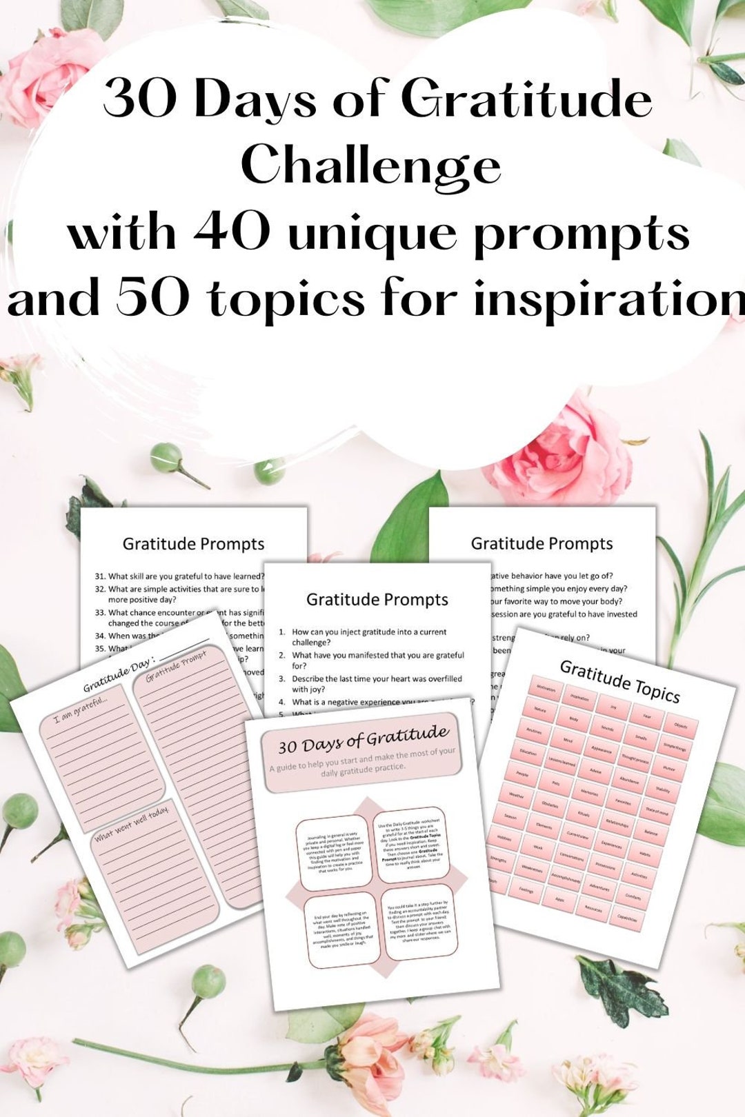 Daily Gratitude Journal Challenge With Thought Prompts and Questions ...