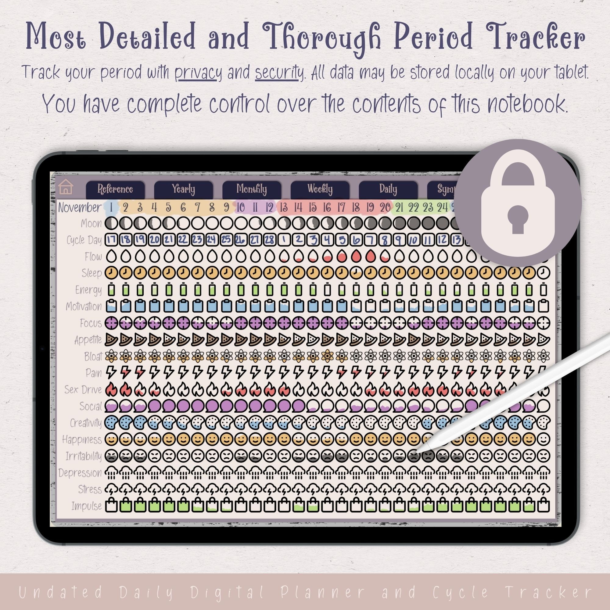 Daily Digital Planner Cycle Tracker Cycle Syncing Diary Hyperlink Pdf ...