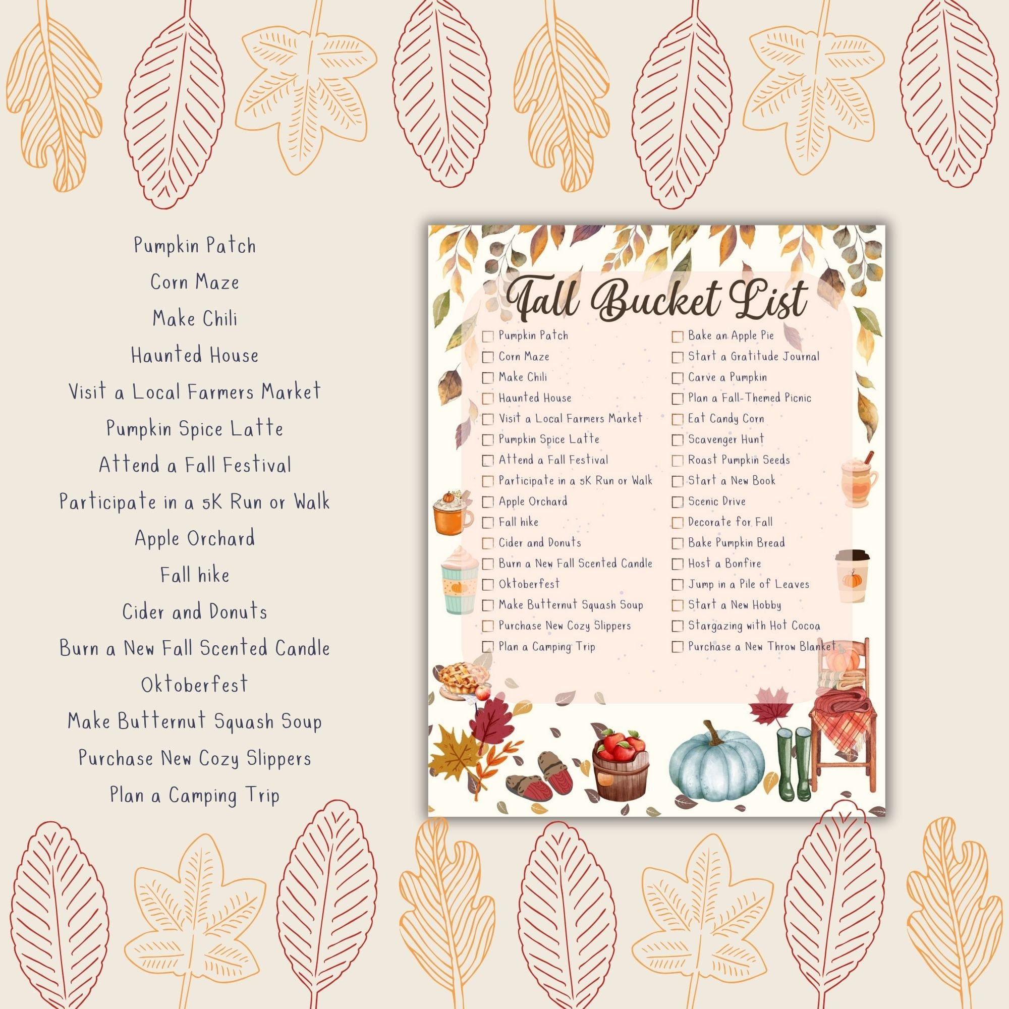 Fall Bucket List Printable Checklist of Fall Activities - Etsy