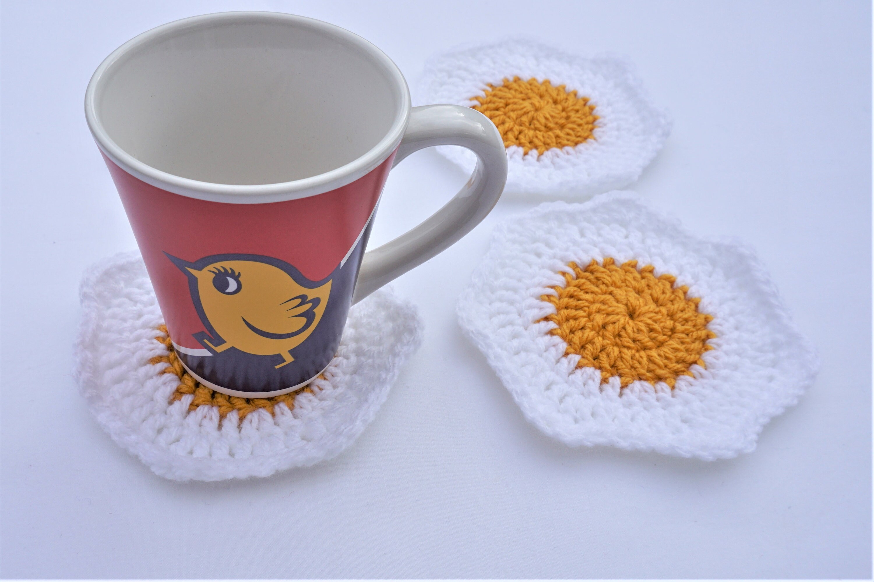 Set of 4 Crochet Fried Egg Coasters, Spring Decor, Table Decor, Egg ...