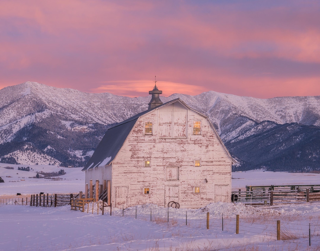 White Barn in Winter - Etsy