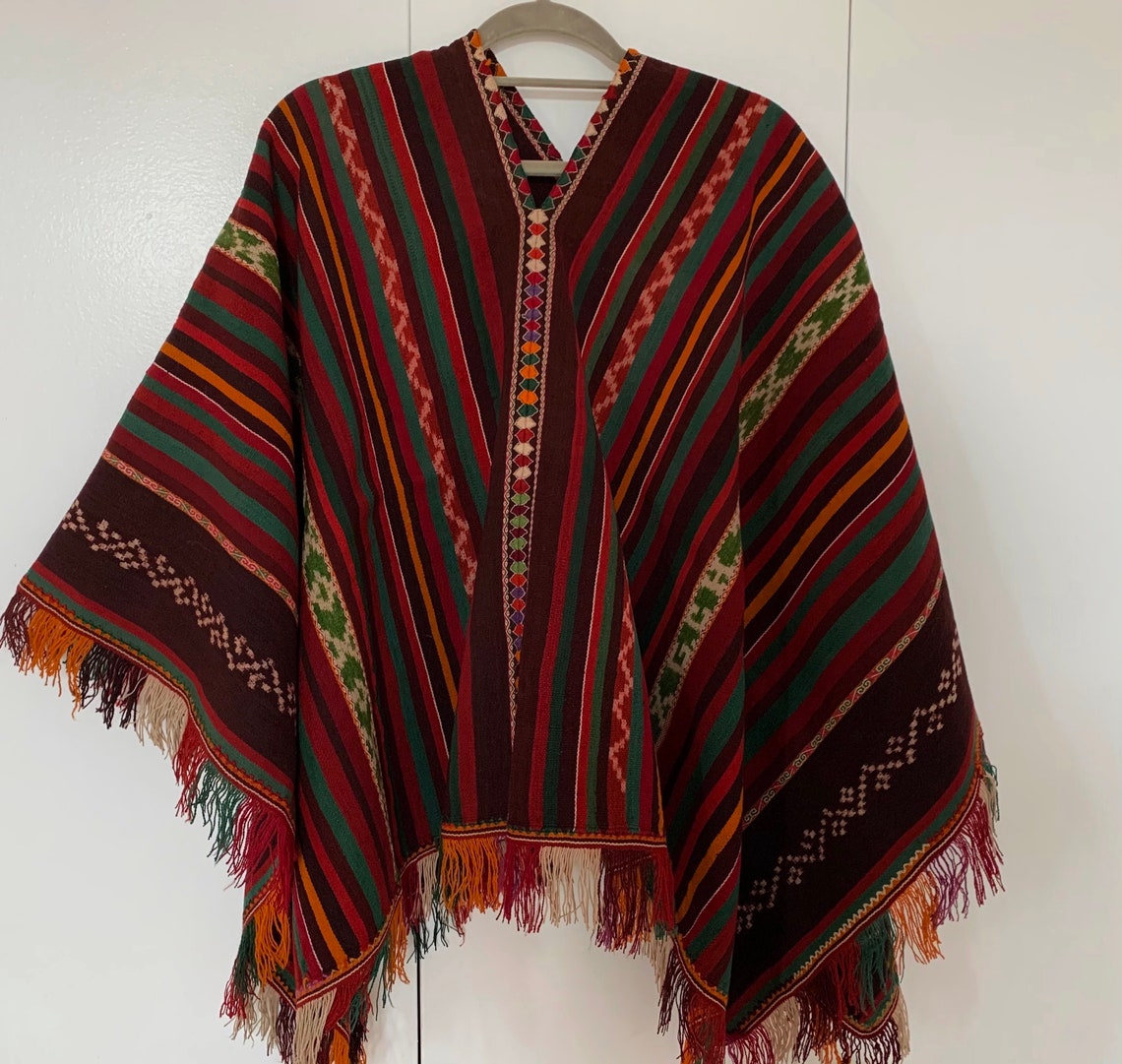 Bolivian Poncho Handwoven Poncho Wool Traditional Poncho | Etsy