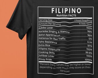 Black or Navy Filipino Nutrifacts Filipino Funny Nutrition Facts T-shirt Pinoy Nutrifacts Shirt ...