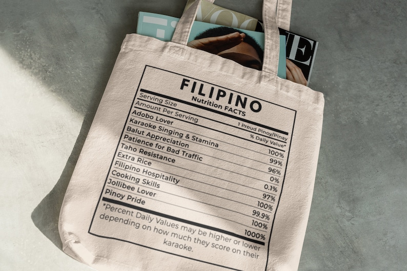 Filipino Nutrition Facts Tote Bag | Canvas Market Tote, Filipino Pride ...