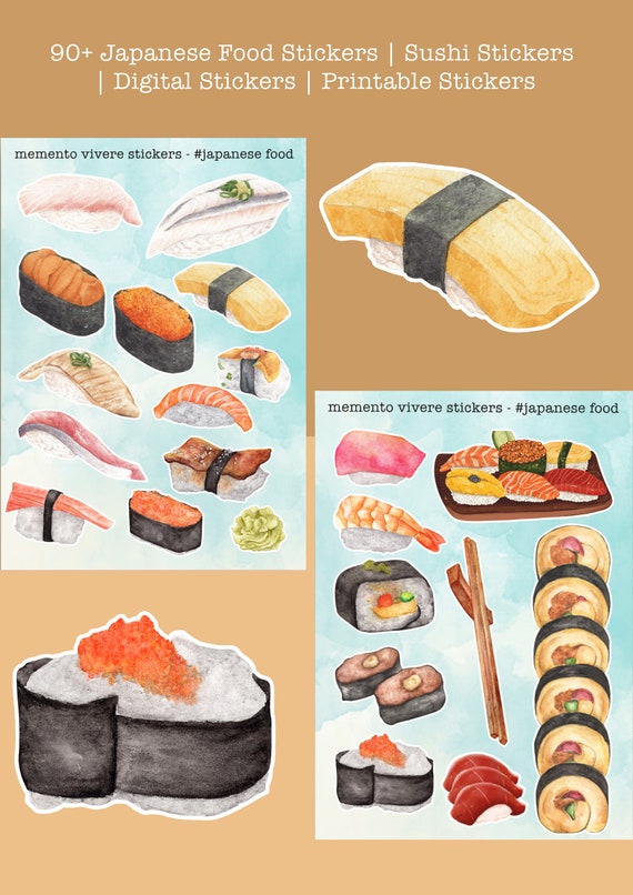 90 Cute Japanese Food Stickers Kawaii Food Stickers Sushi | Etsy