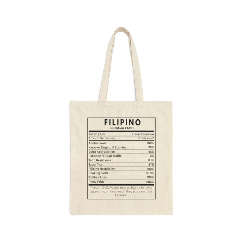 Filipino Nutrition Facts Tote Bag | Canvas Market Tote, Filipino Pride ...