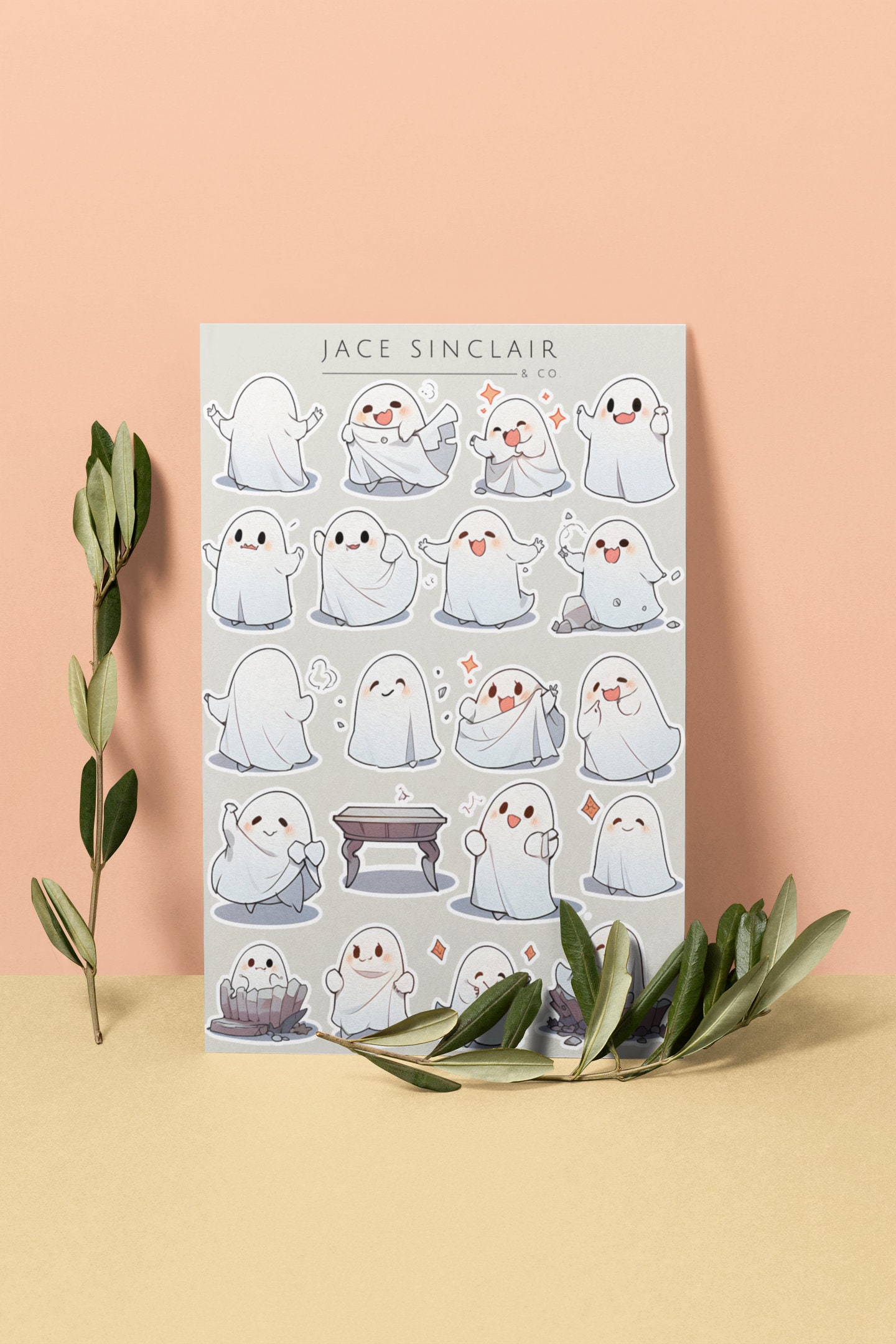 282 DIGITAL Kawaii Ghost Stickers Vol. 1 Ghost Sheet Halloween Stickers ...