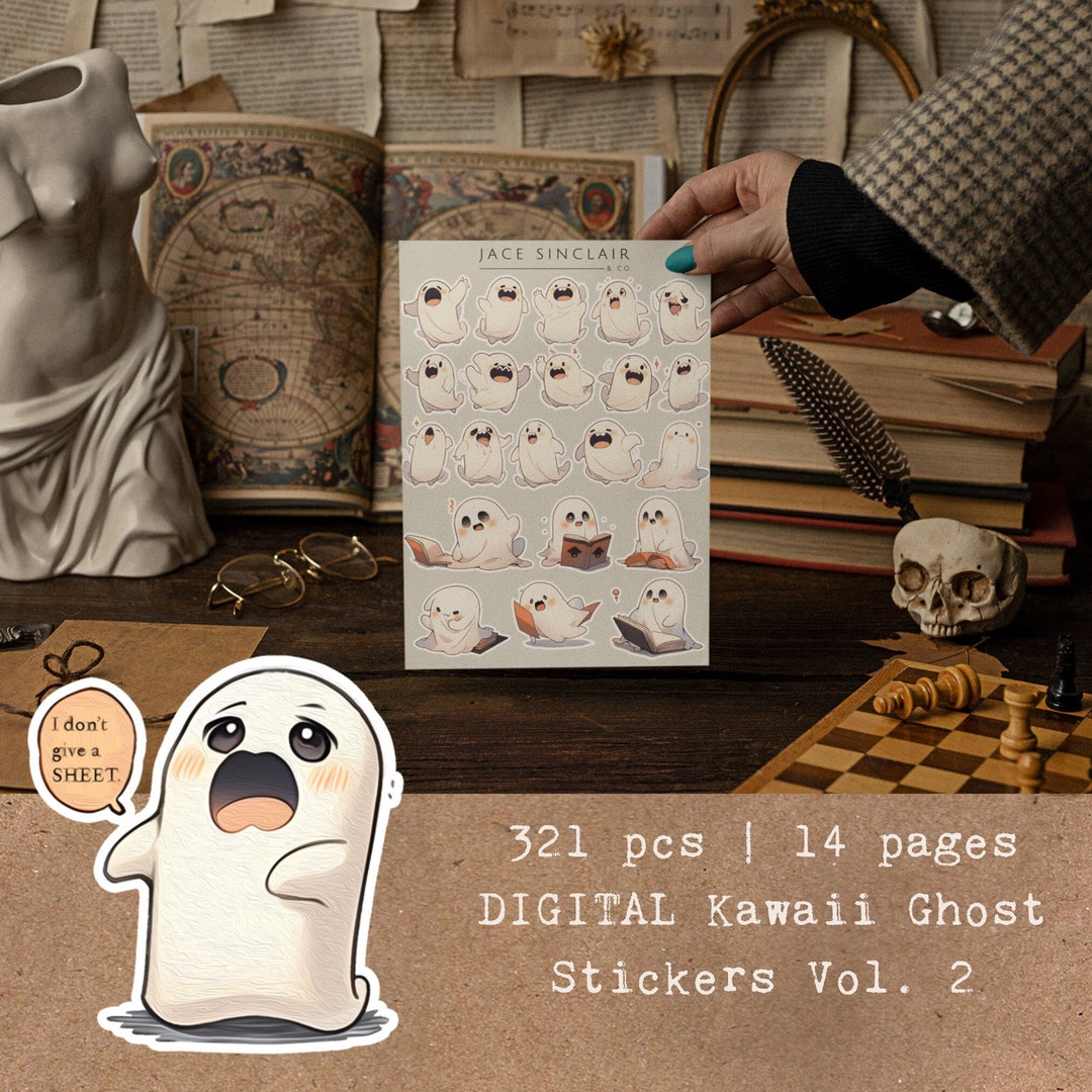 321 DIGITAL Kawaii Ghost Stickers Vol. 2 - Ghost Books Halloween ...