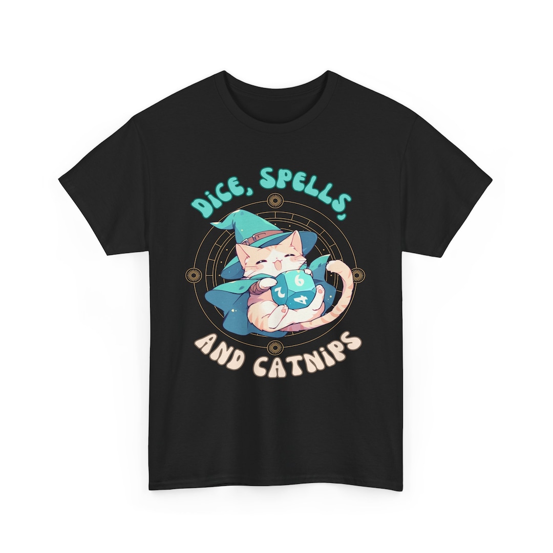 D&D Cat T-shirt - Dungeons and Dragons Shirt - "dice, Spells, and ...