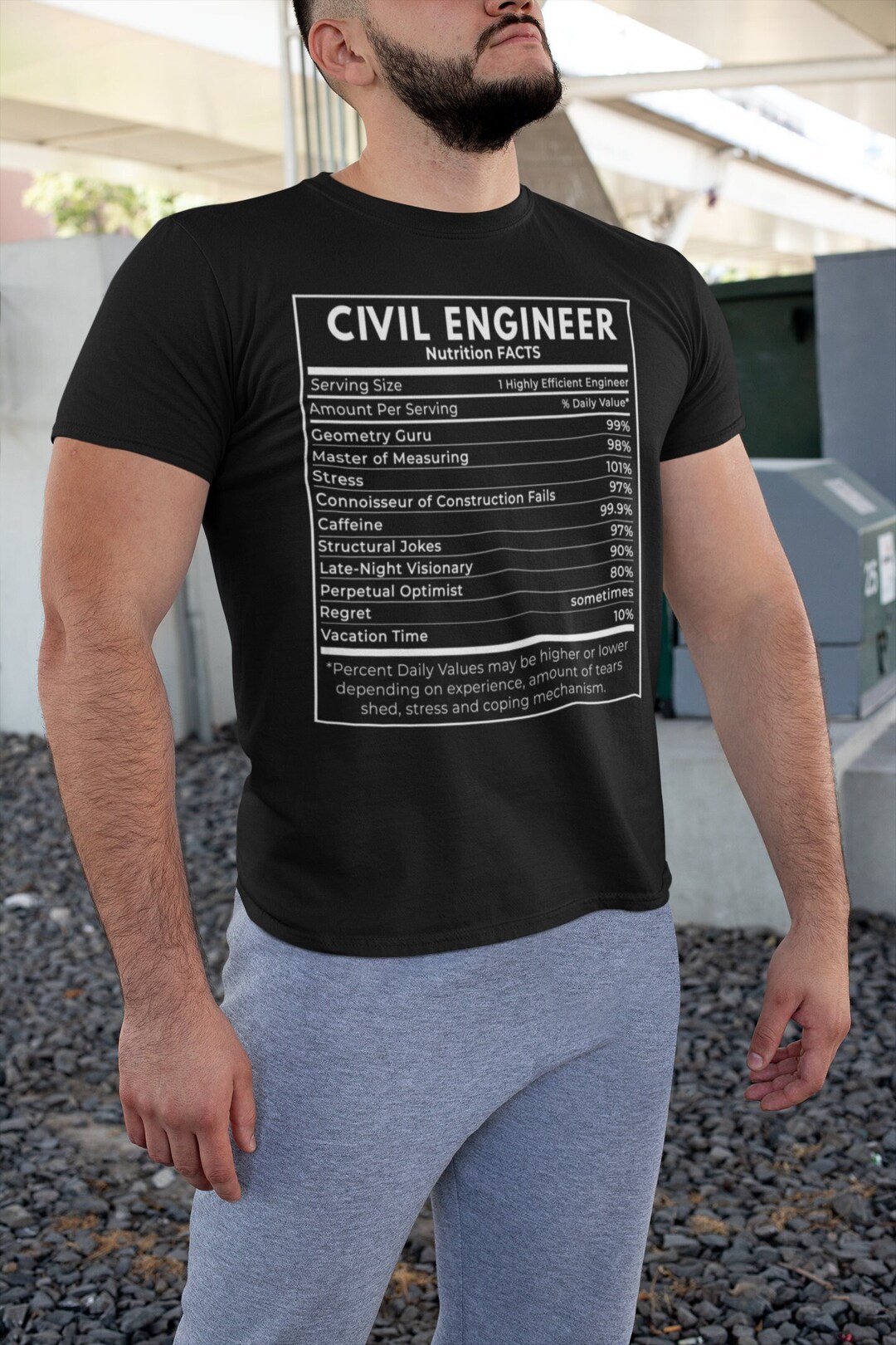 Black/navy Civil Engineer Funny Nutrifacts - Engineer Nutrition Facts T-shirt - Engineering ...