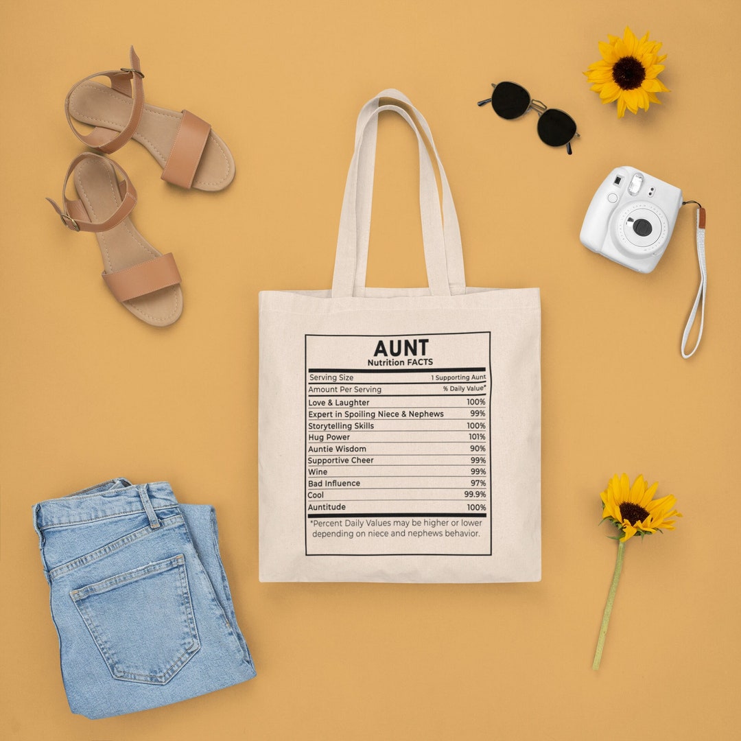 Aunt Nutrition Facts Tote Bag | Canvas Grocery Shopper, Funny Family ...
