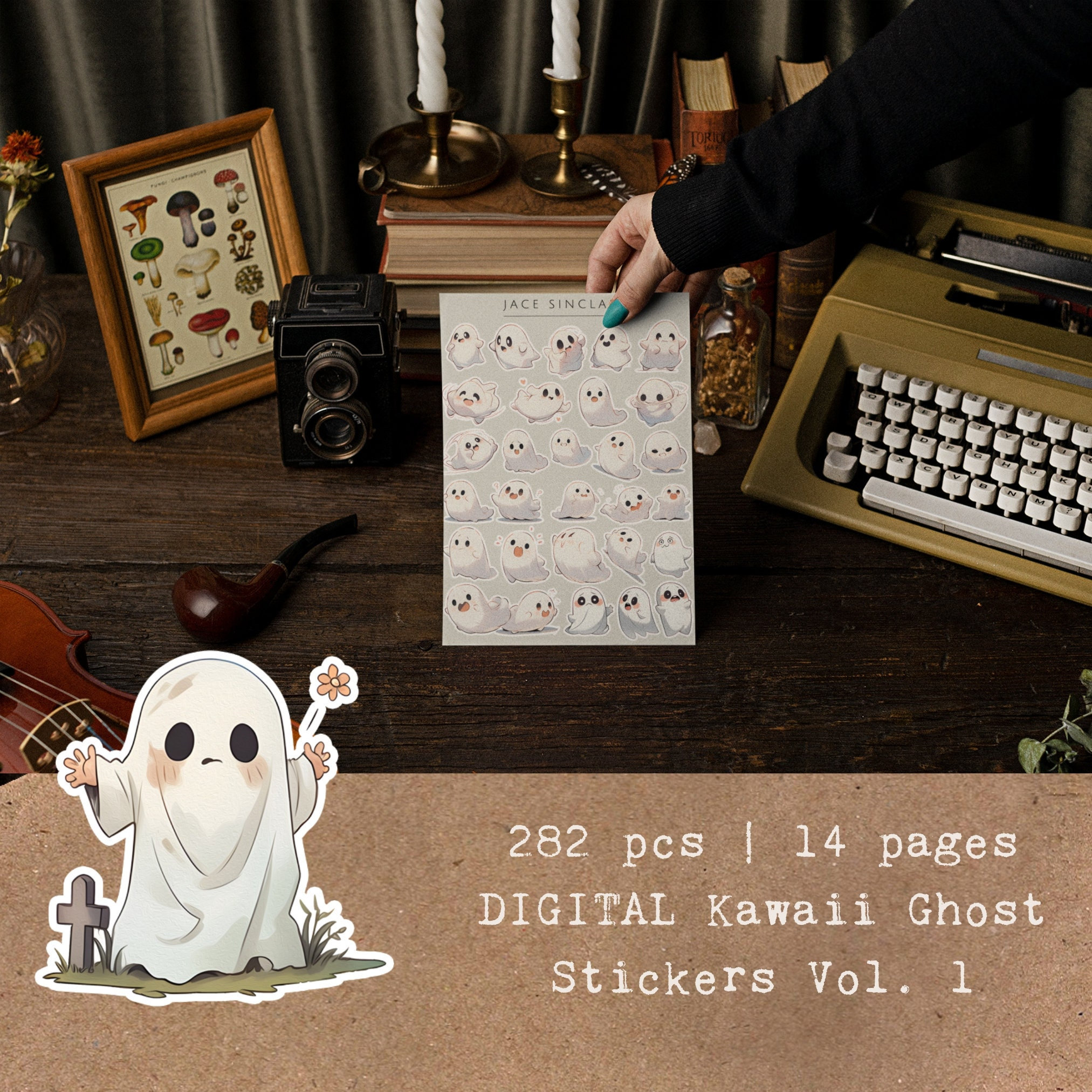 282 DIGITAL Kawaii Ghost Stickers Vol. 1 - Ghost Sheet Halloween ...