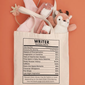 Writer Nutrifacts Tote Bag - Gift to Writers - Writer Gift - Organic ...