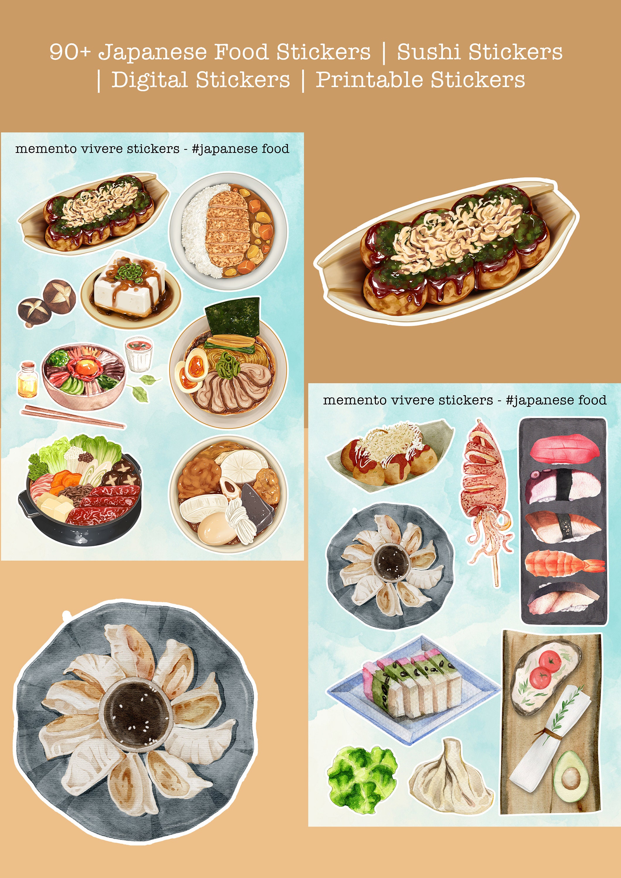 90+ Cute Japanese Food Stickers | Kawaii Food Stickers | Sushi Stickers ...