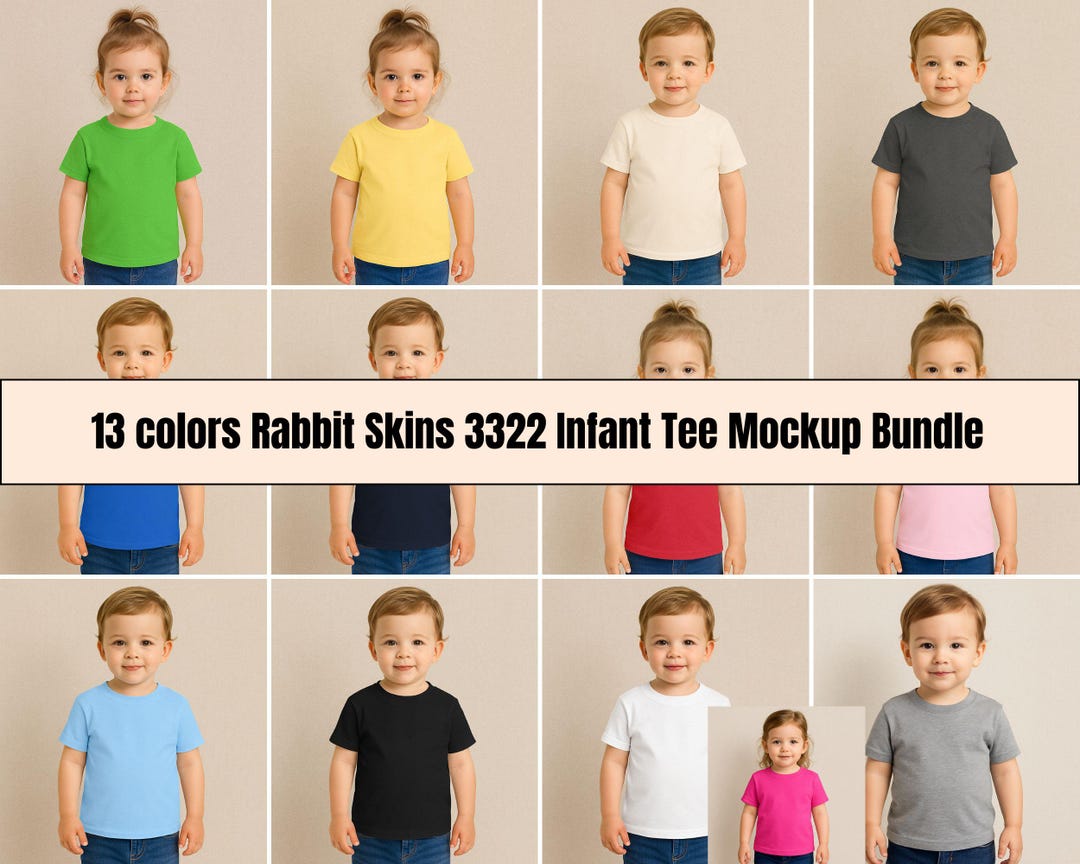 13 Colors Rabbit Skins 3321 Toddler's Fine Jersey Tee Mockup Bundle ...