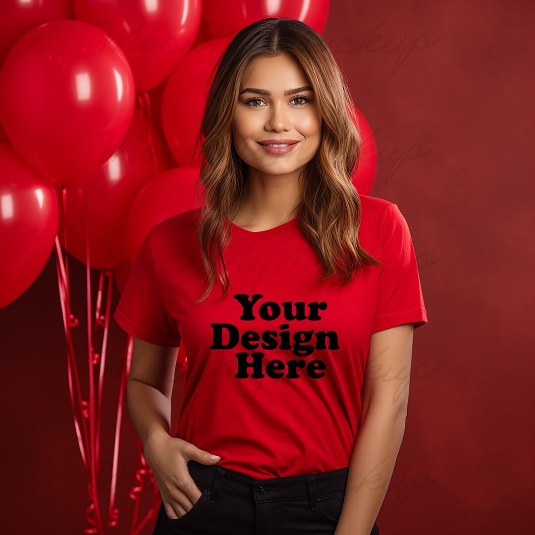 Red Bella Canvas 3001 Valentines Day T-shirt Mockup - Bella Canvas 3001 ...