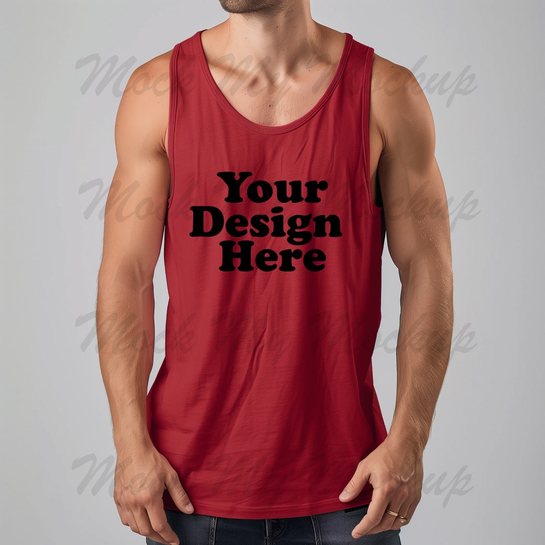 Red Bella+canvas 3480 Jersey Tank Mockup - Red Tank Top Mockup, Male ...