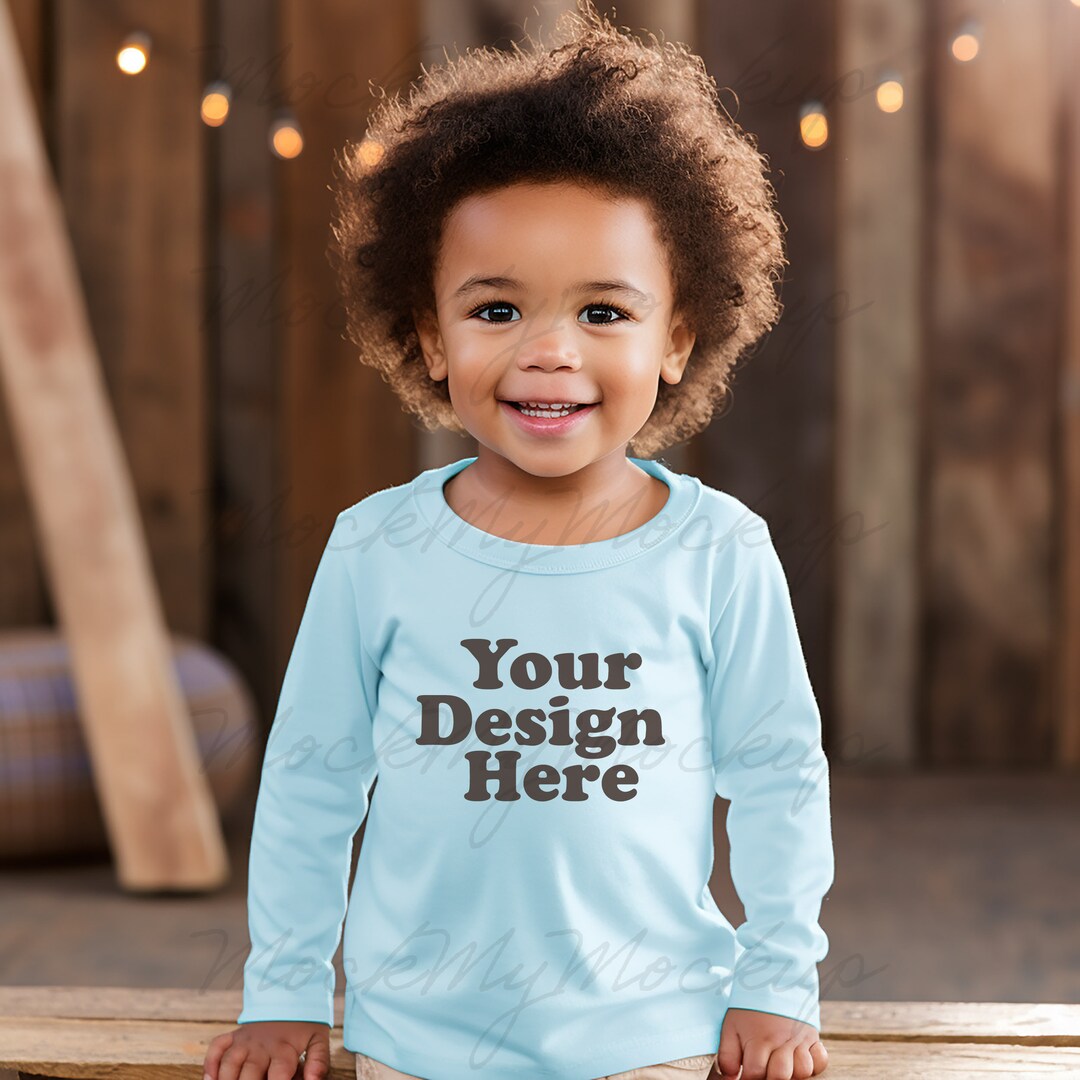 Light Blue Rabbit Skins 3302 Toddler Long Sleeve Tee Mockup, Toddler T ...