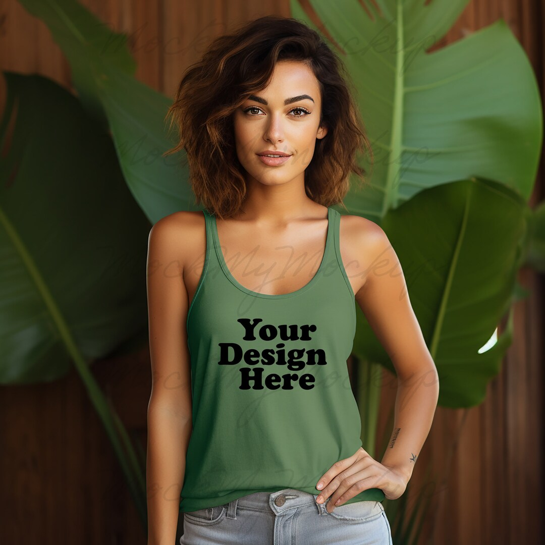 Leaf Bella+canvas 3480 Jersey Tank Mockup - Leaf Green Tank Top Mockup ...