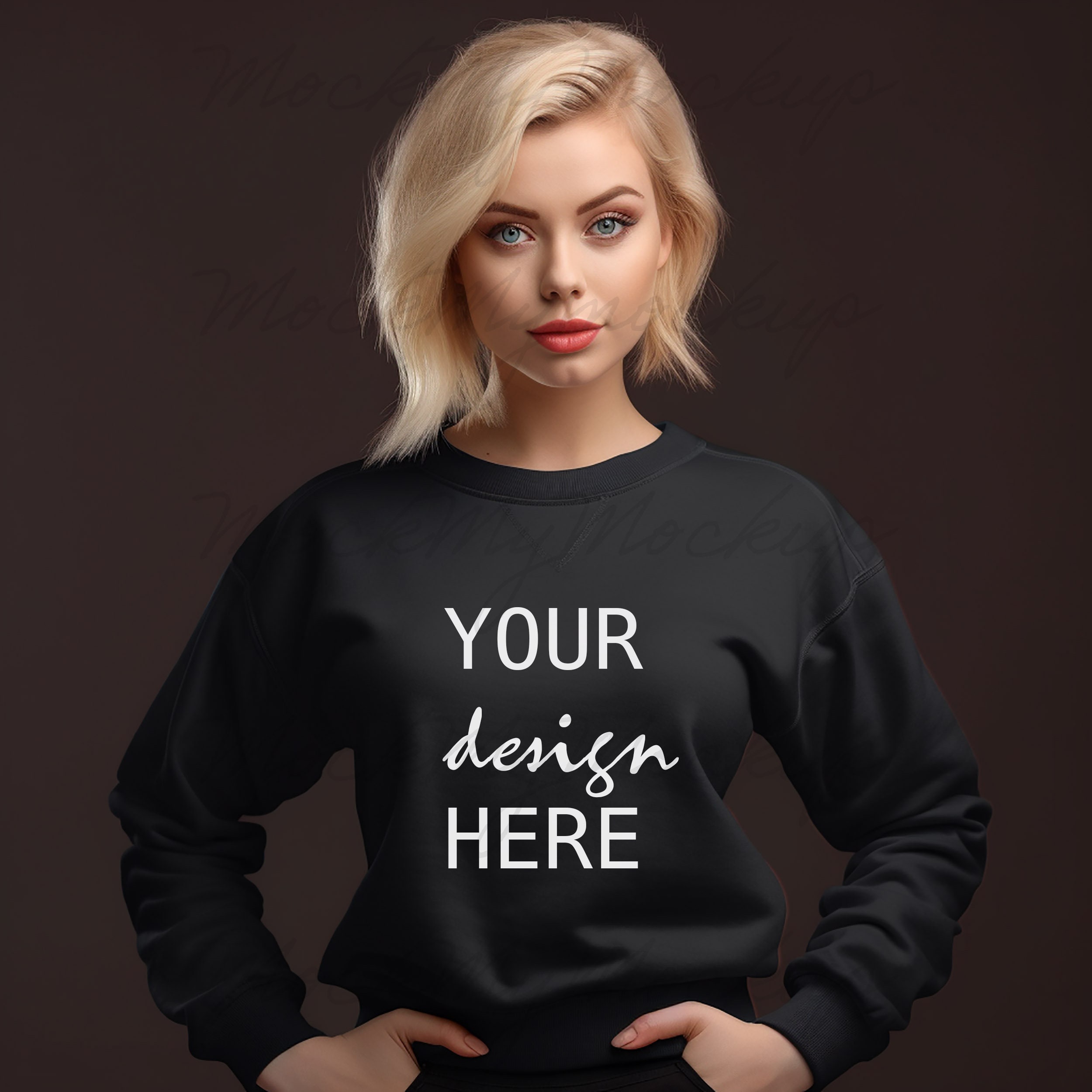 Black Gildan Sweater Female Model Mockup Photo Mockup - Etsy