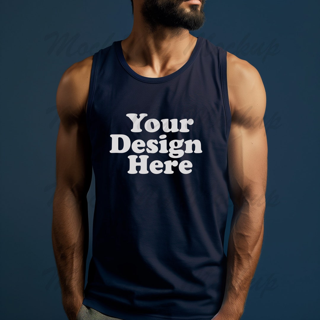Navy Bella+canvas 3480 Jersey Tank Mockup - Navy Tank Top Mockup, Male ...