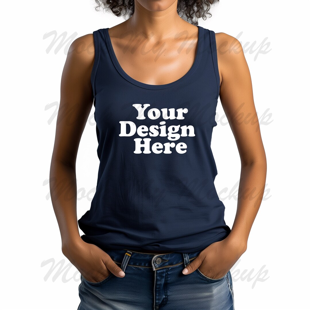 Navy Bella+canvas 3480 Jersey Tank Mockup - Navy Tank Top Mockup ...